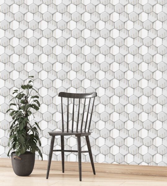 Papel De Parede Cinza Branco Com Detalhes Bege Com Efeito 3D Sala ...