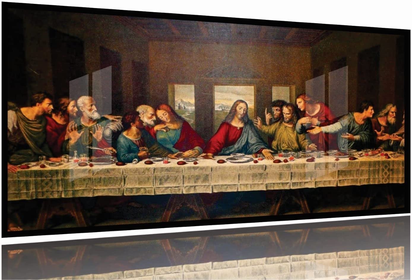Quadro Decorativo Santa Ceia Jesus 130x60 Moldura Preta 2x2 ...