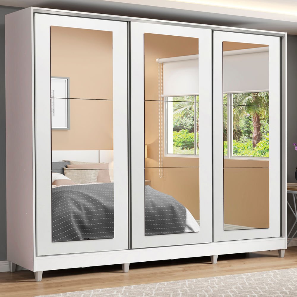 Guarda-Roupa Casal 100% MDF Madesa Eros 3 Portas de Correr de Espelho ...