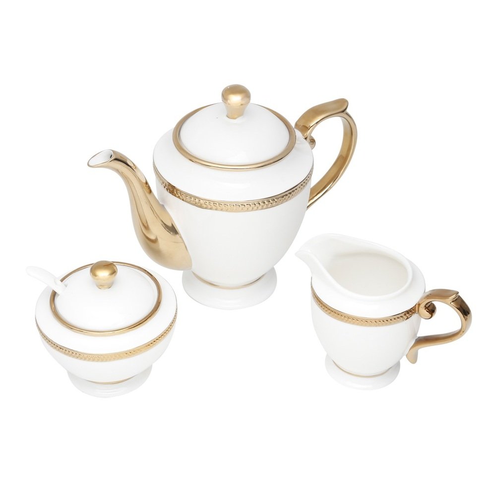 Cj para Café/chá de Porcelana Paddy Branco/dourado 3 Peças Wolff ...