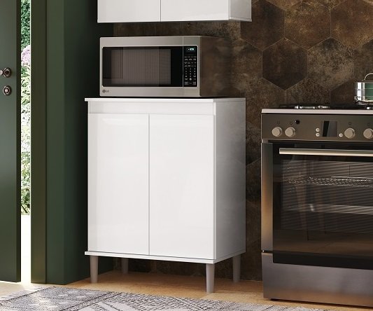 Balcão para Microondas 2 Portas Cozinha - EJ Móveis - Branco ...