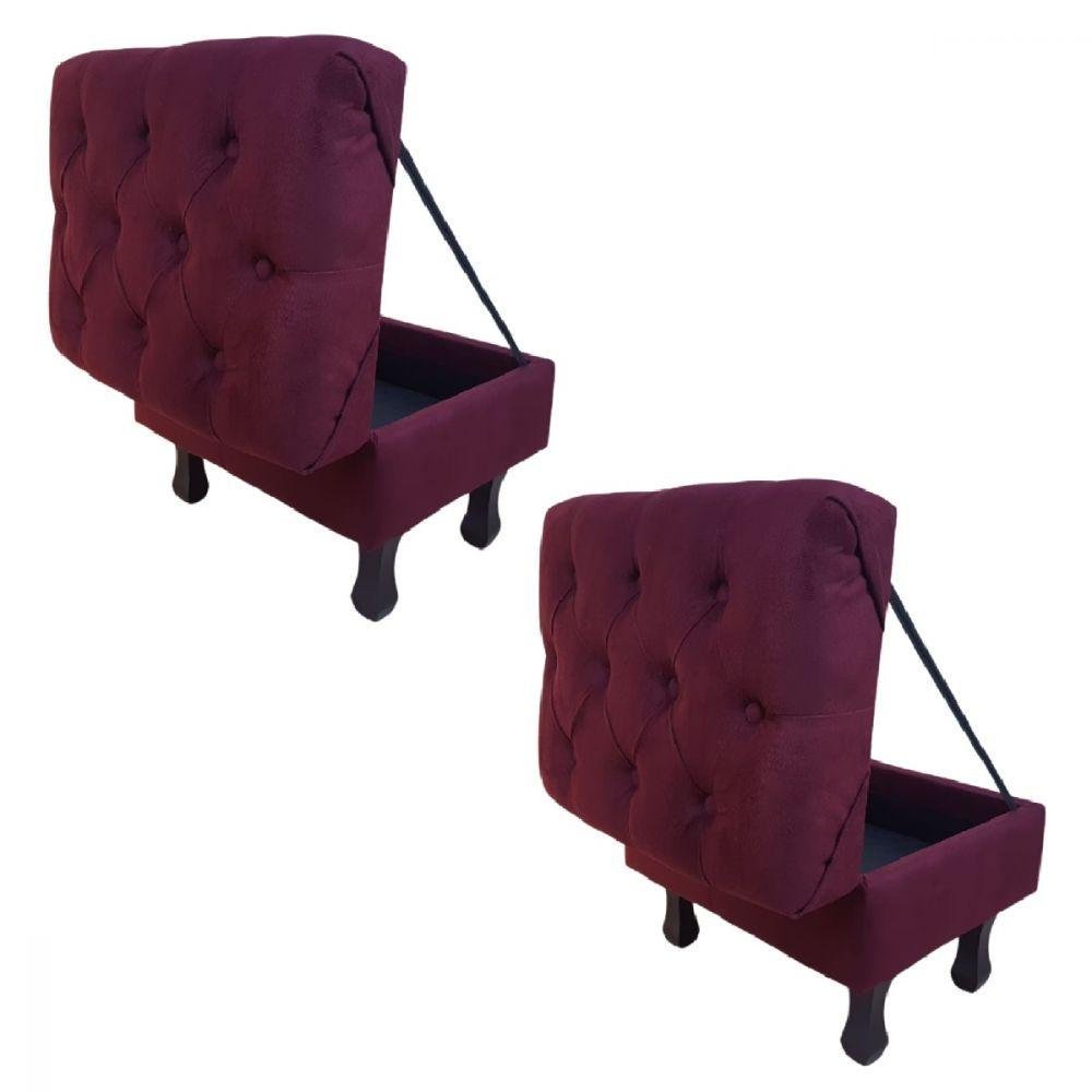 Kit 2 Puff Retrô Luís Xv Baú Capitonê Decorativo Marsala | MadeiraMadeira
