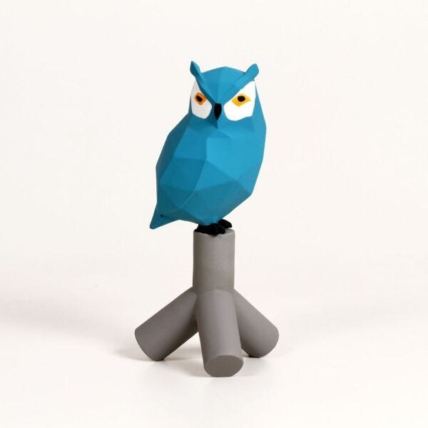 Coruja Passarinho Azul Low Poly Decoração Pet Em Resina | MadeiraMadeira