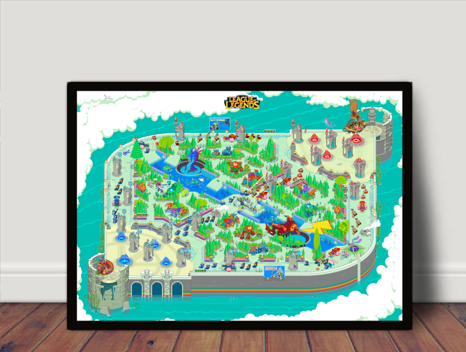 Quadro Poster com Moldura Decoração Geek Mapa Gamer P2497 | MadeiraMadeira