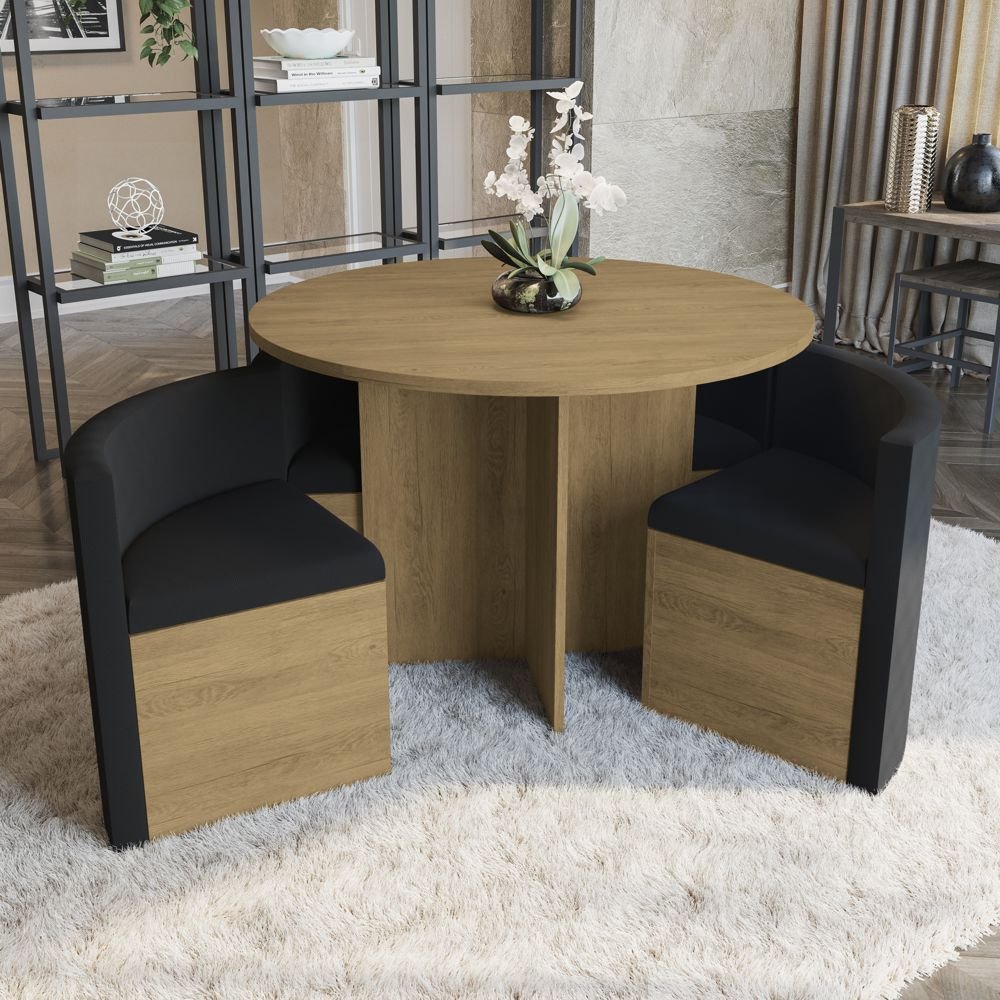 Sala de Jantar Conjunto de Mesa Redonda Nirá 1,08m com 4 cadeiras ...