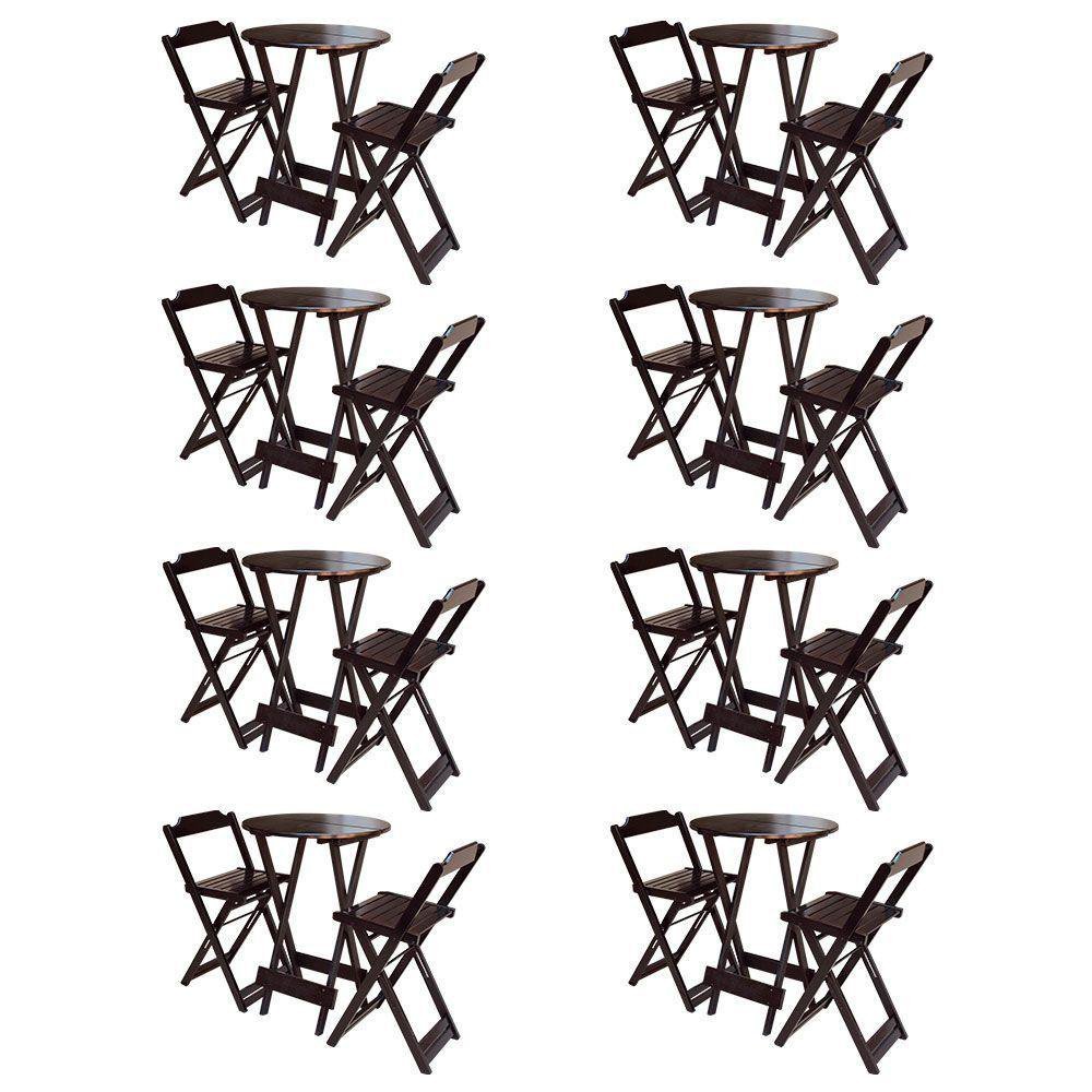 Kit 8 Jogos De Mesa Bistrô De Madeira Com 2 Cadeiras Dobravel Tabaco - Marrom | MadeiraMadeira