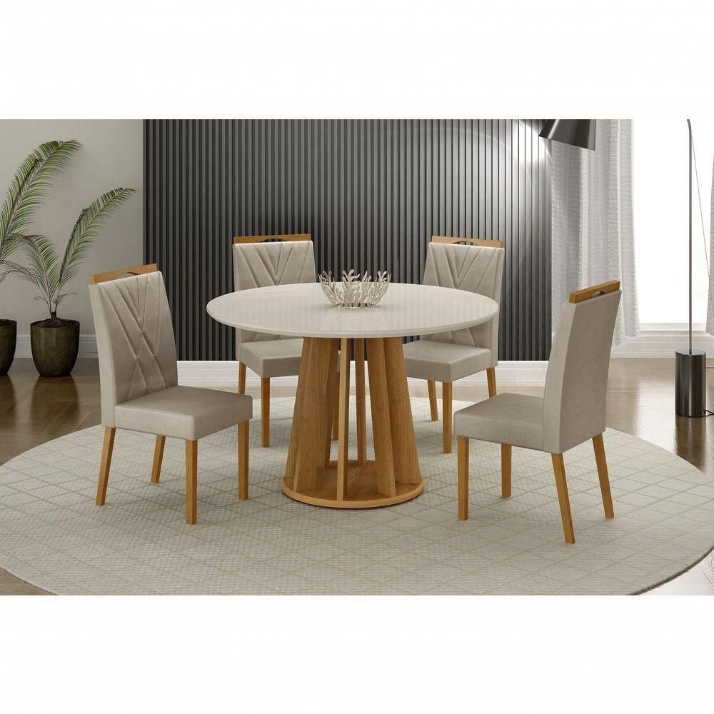 Conjunto Mesa Rose com 4 Cadeiras Lara Bege Veludo | MadeiraMadeira