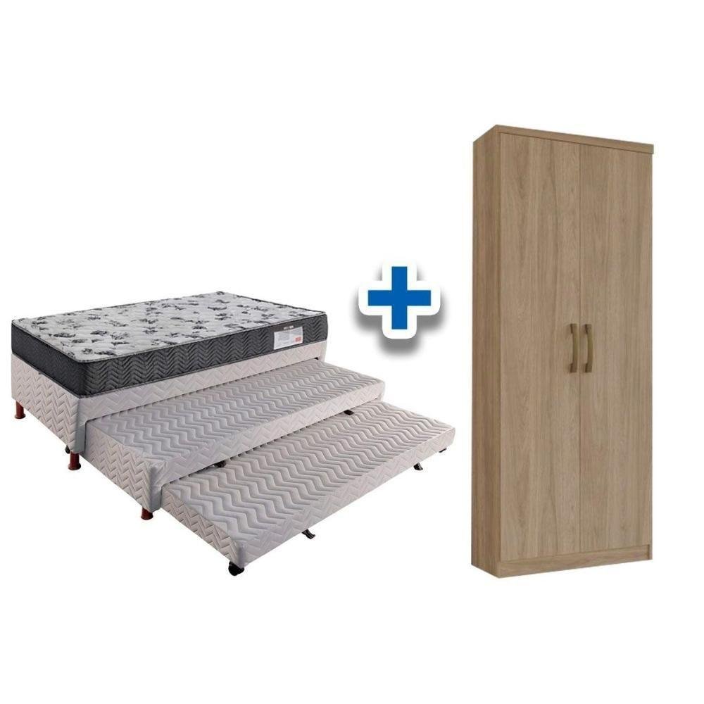 Cama Box Solteiro C/ 2 Aux + Armário Multiuso Margarida Rústico ...