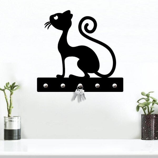 Porta Chaves Silhueta Gato Magro Único | MadeiraMadeira