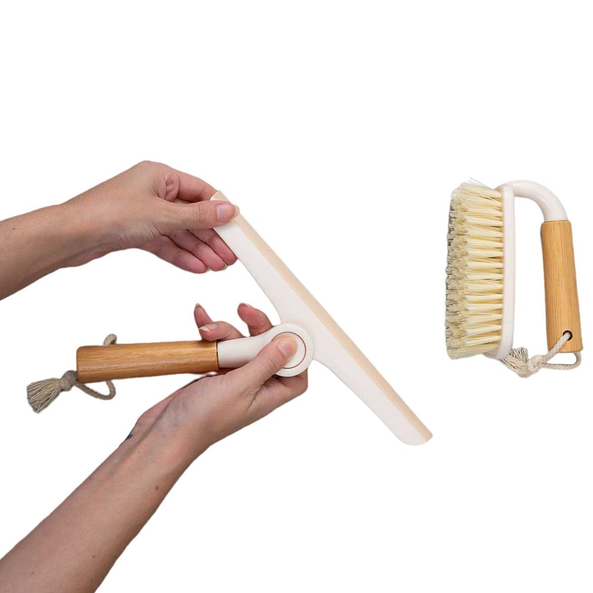 Kit escova de limpeza multiuso com cabo de bambu e rodo de pia dobrável ...