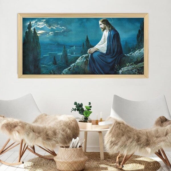 Tela com Moldura Slim Jesus Cristo 60x130cm MADEIRA CLARA | MadeiraMadeira