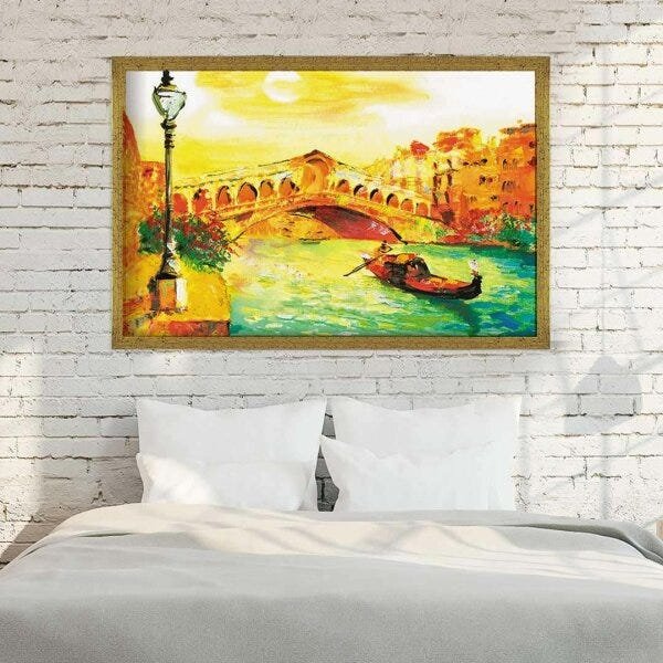 Quadro com Moldura Ponte Di Rialto Dourado - Médio | MadeiraMadeira