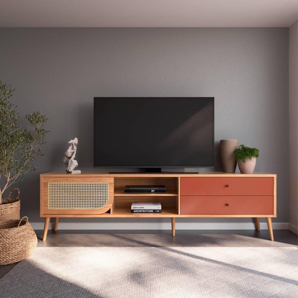 Rack Para TV Terracota com frentes em Tela 2,20m 100% MDF Cor:Freijó ...