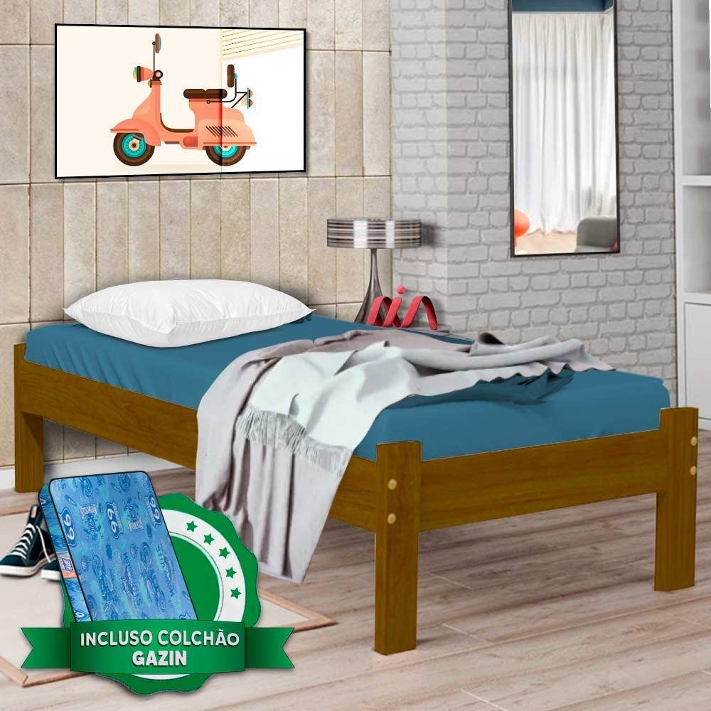 Cama Turca Solteiro Imbuia Nemargi Com Colchão Gazin | MadeiraMadeira