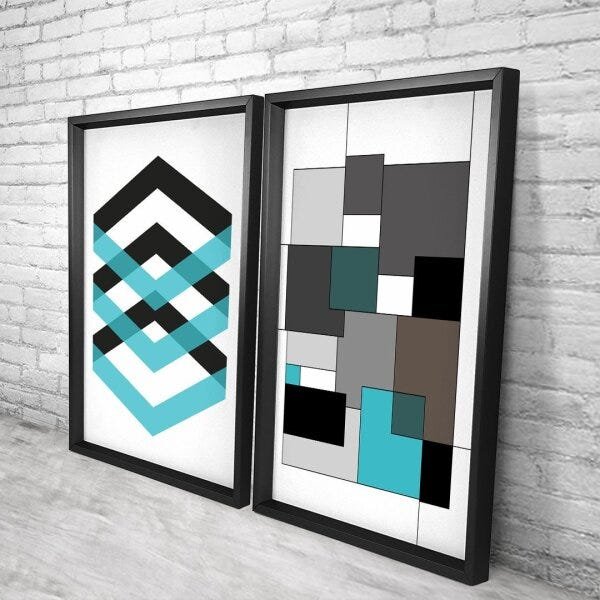 Quadro com Moldura Chanfrada Abstrato Azul Preto - Médio | MadeiraMadeira
