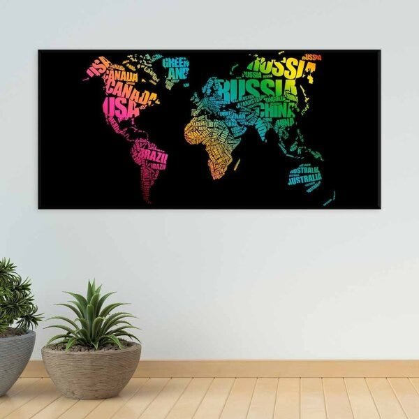 Tela Decorativa Slim Mapa Mundi Unico | MadeiraMadeira