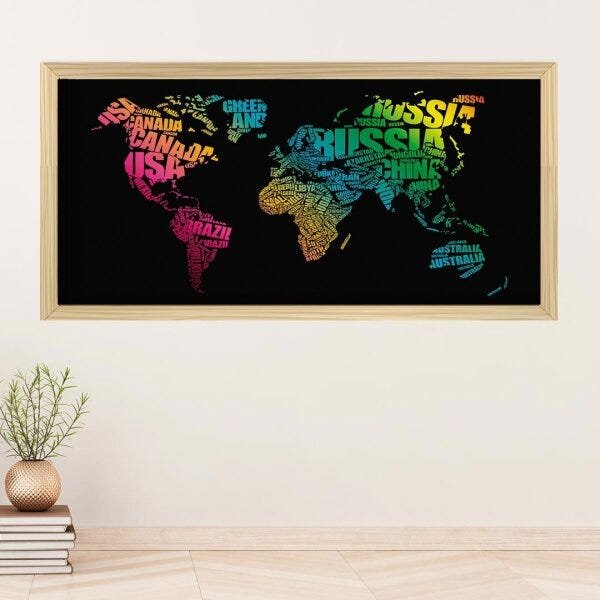 Tela com Moldura Slim Mapa Mundi 60x130cm MADEIRA CLARA | MadeiraMadeira