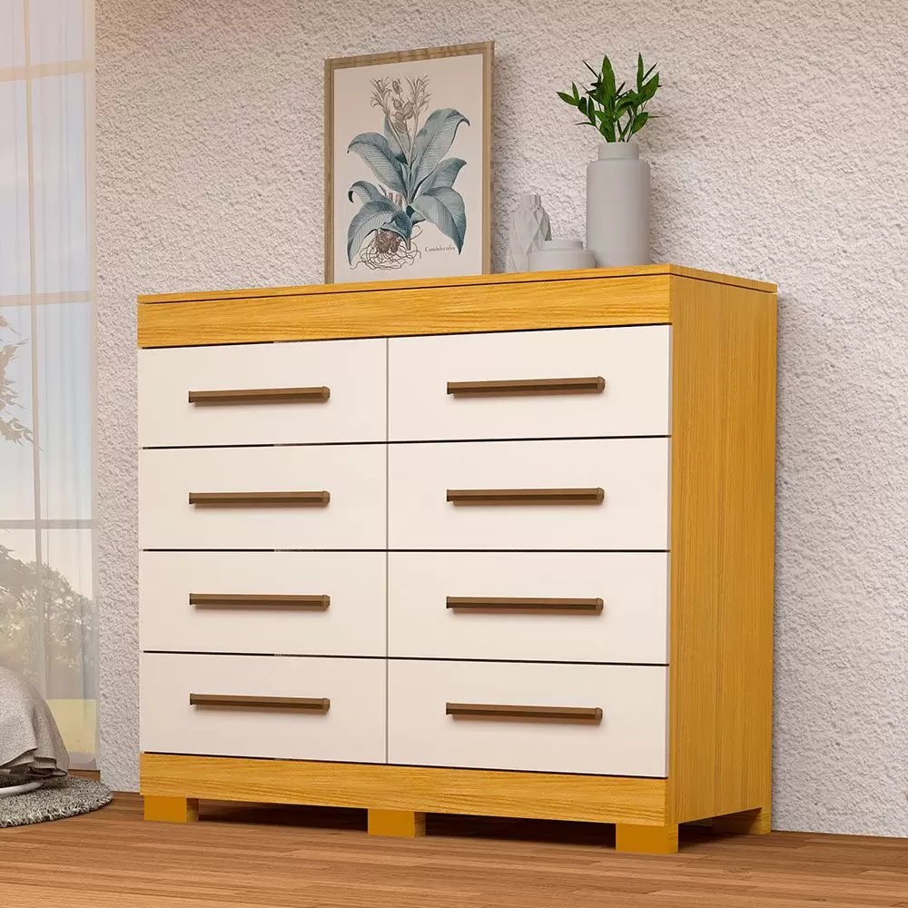 Comoda Nalu 08 Gavetas 100% Mdf - Nature/off White - Acp | MadeiraMadeira
