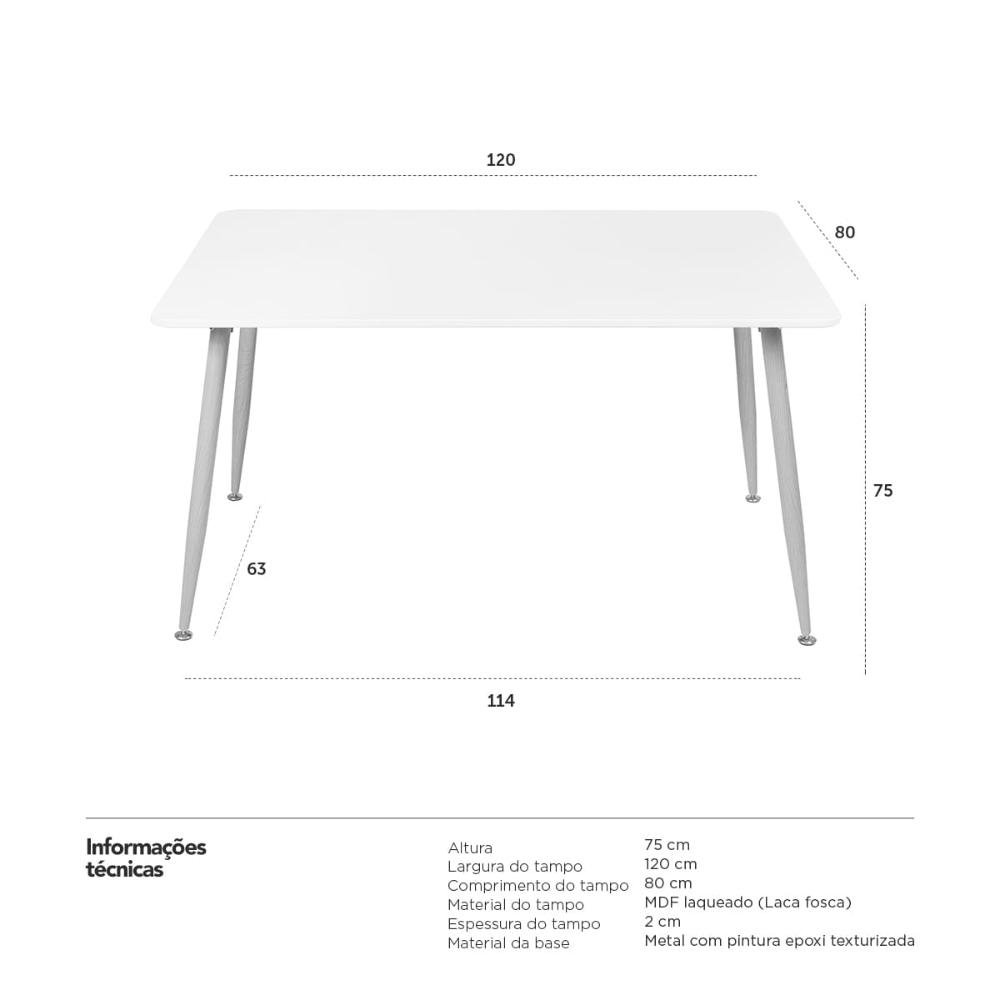 Mesa de jantar retangular Clarice 80 x 120 cm Branco | MadeiraMadeira