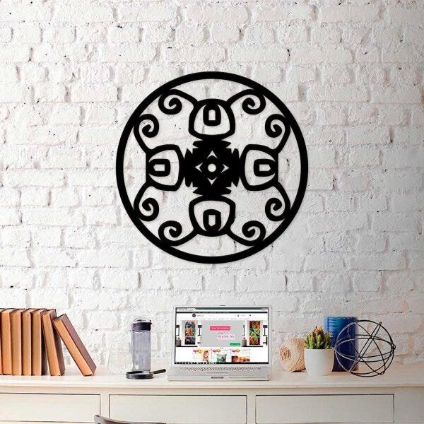 Escultura de Parede A Laser Mandala Rustico Preto | MadeiraMadeira