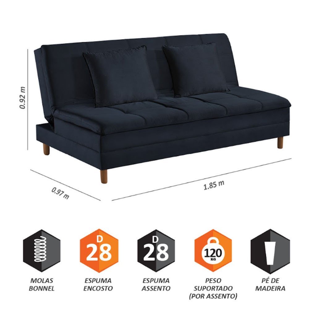 Sofá Cama Vegas 185cm Pé de Madeira Talento Móveis | MadeiraMadeira
