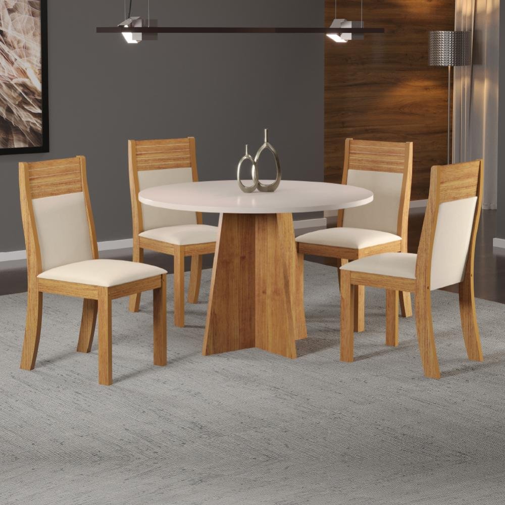 Conjunto de Mesa Redonda Sala de Jantar Slim 0,90m Off White com 4 ...