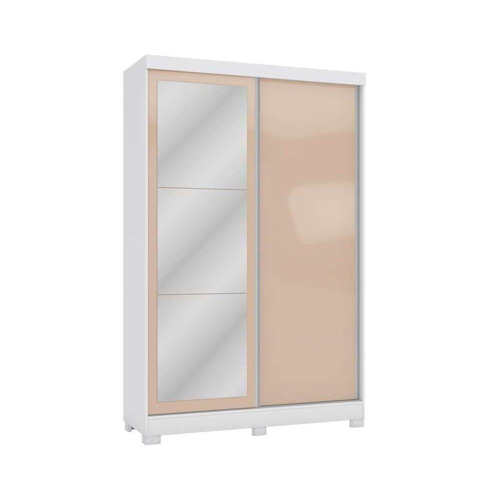 Guarda Roupa Solteiro 2 Portas de Correr e 2 Gavetas C/espelho e Pés N571 Branco/macadamia ...