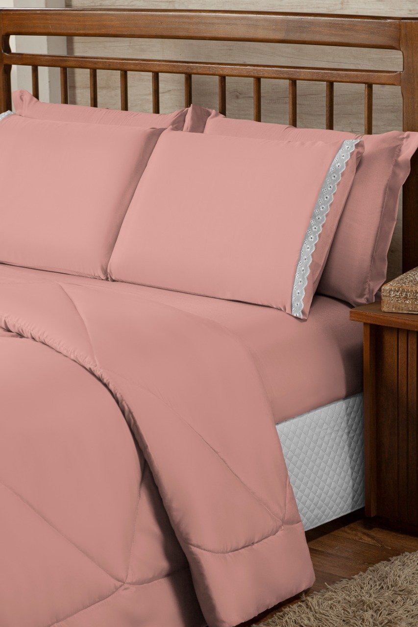 Kit Edredom Casal Queen Margarina 03 Peças Poliéster Rose | MadeiraMadeira