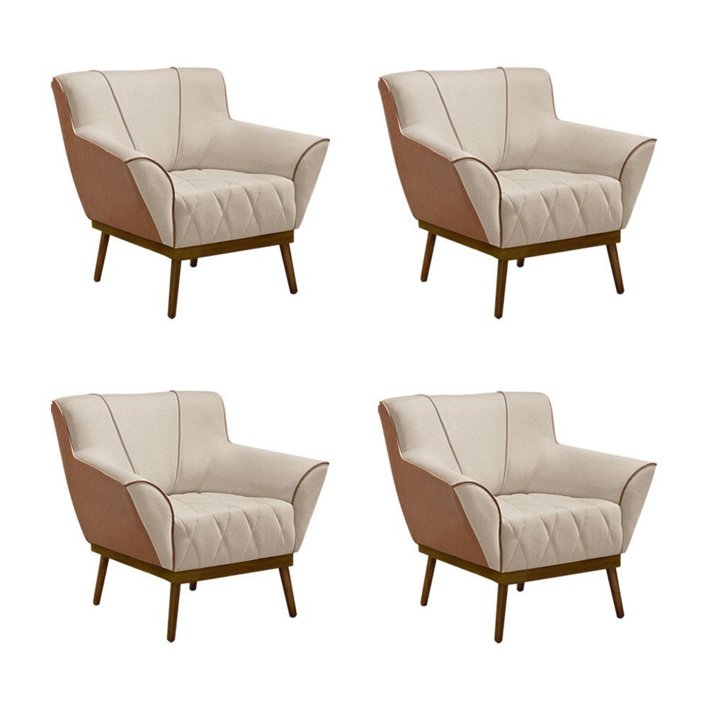 Kit 4 Poltronas Berlim Estofada Linho Palha para Escritório Detalhe em ...