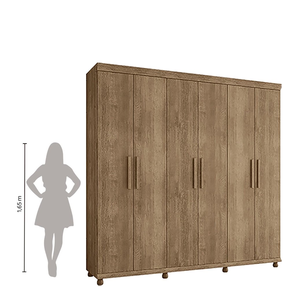 Roupeiro Casal Gênova 6 Portas 3 Gavetas MDF Com Pés Noce Bronze Móveis ...