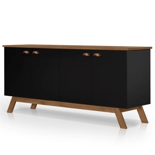 Buffet Classic 4 Portas Preto e Madeira | MadeiraMadeira
