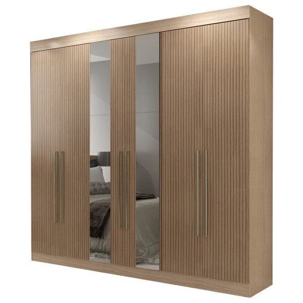 Guarda-Roupa Mx Móveis Málaga com Espelho 6 Portas | MadeiraMadeira