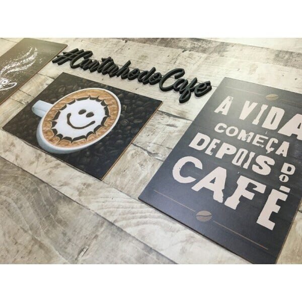 KIT COM 4 PLACAS DECORATIVAS EM MDF -TEMA CAFÉ CAFETERIA | MadeiraMadeira