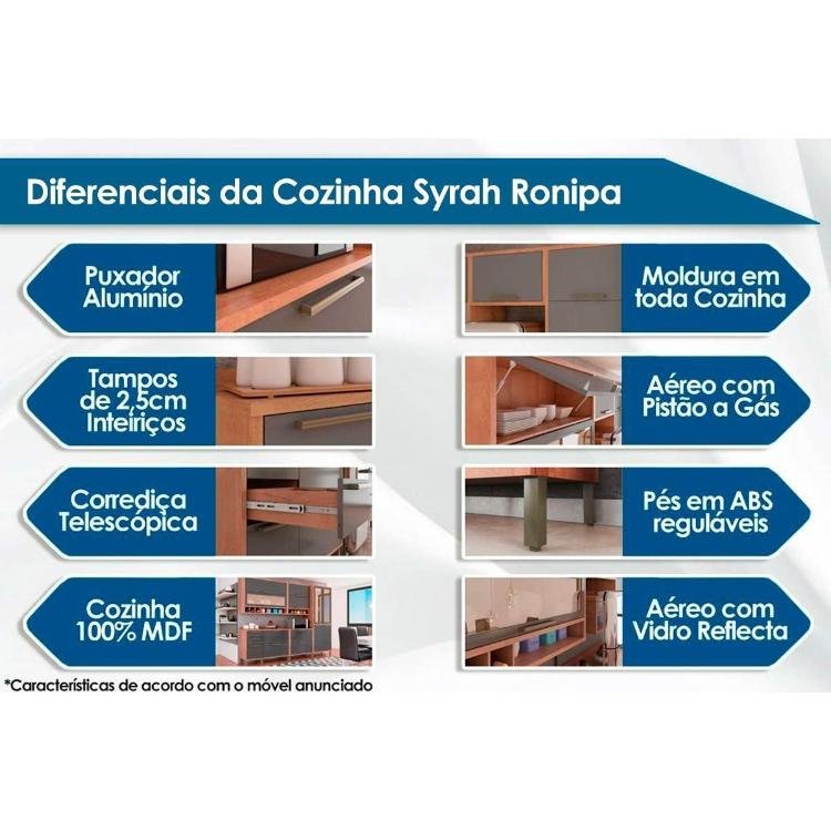 Balcão de Cozinha Syrah 2 Portas e 3 Gavetas c/ Tampo Sevilha/Branco ...