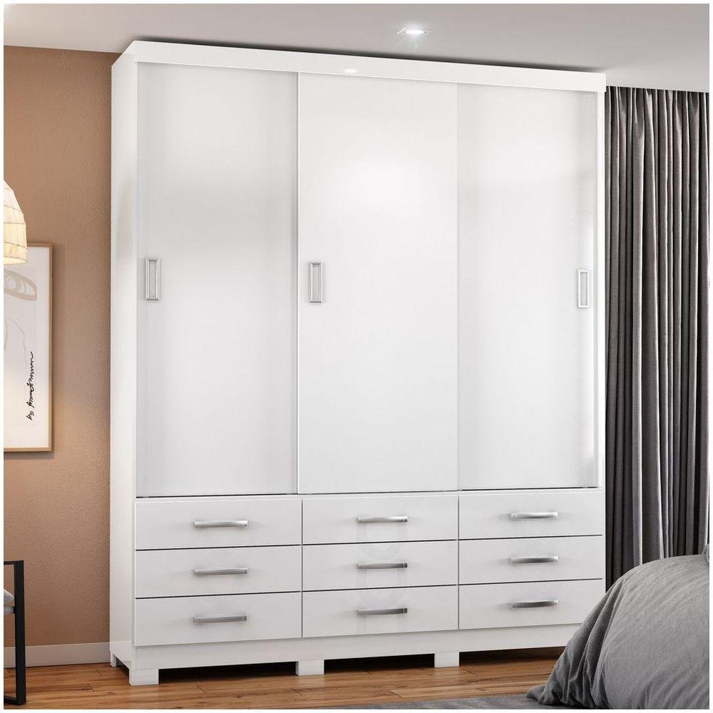 Guarda Roupa Casal 03 Portas Deslizantes 09 Gavetas Uran Henn Branco ...
