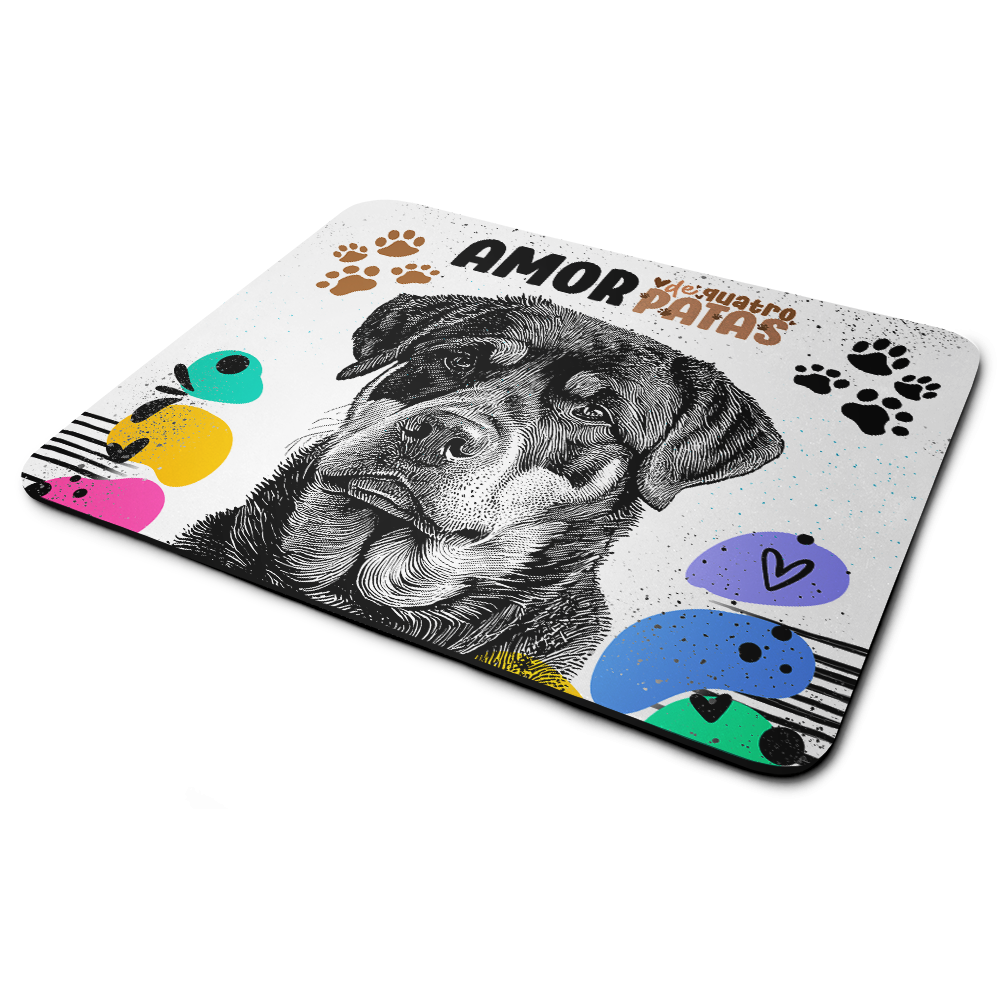 Mouse Pad Amor de Quatro Patas - Cachorro Rottweiler | MadeiraMadeira