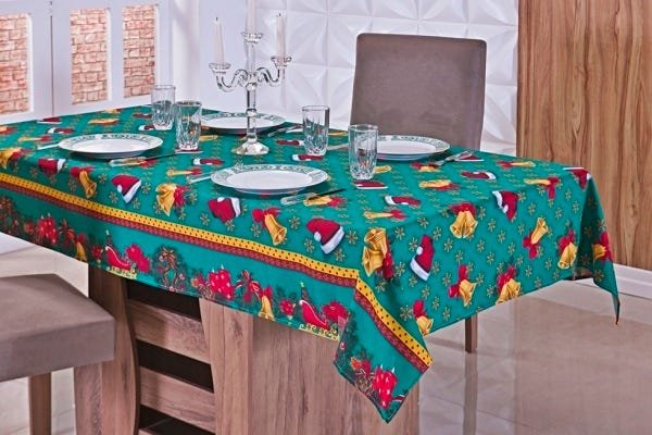 Toalha de Mesa Estampa Natalina 6 Lugares Oxford - Verde Noel ...
