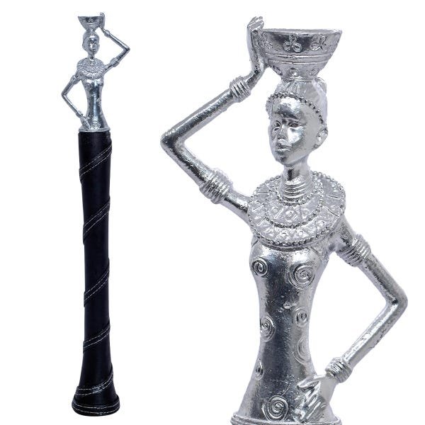 Africana Decorativa Prata com Detalhe Couro Sintético 43cm | MadeiraMadeira