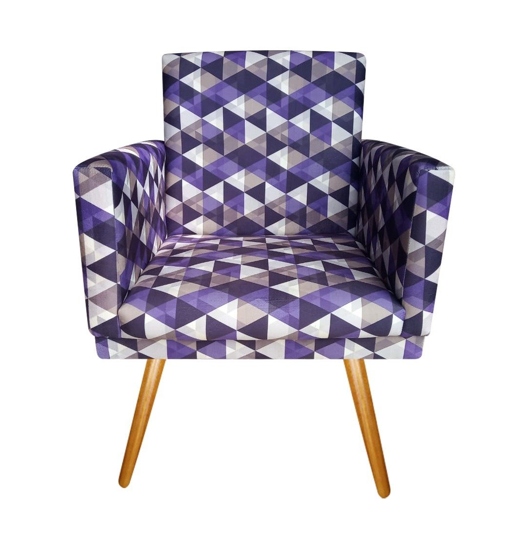 Kit Namoradeira + 2 Poltronas Decorativa Nina + Puff Redondo Suede Triângulo Roxo Pés Madeira Ms ...