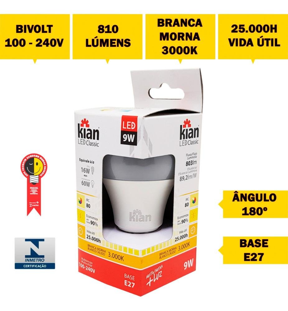 Kit 20 Lâmpada Led Bulbo E27 15w 3000K Bivolt Branco Quente Kian | MadeiraMadeira