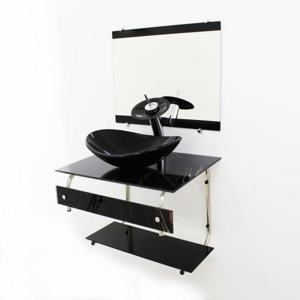 GABINETE DE VIDRO 60CM IT INOX COM CUBA OVAL - MÁRMORE PRETO ...