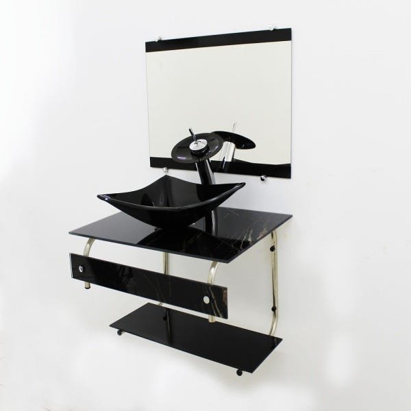 GABINETE DE VIDRO 60CM IT INOX COM CUBA QUADRADA - MÁRMORE PRETO ...