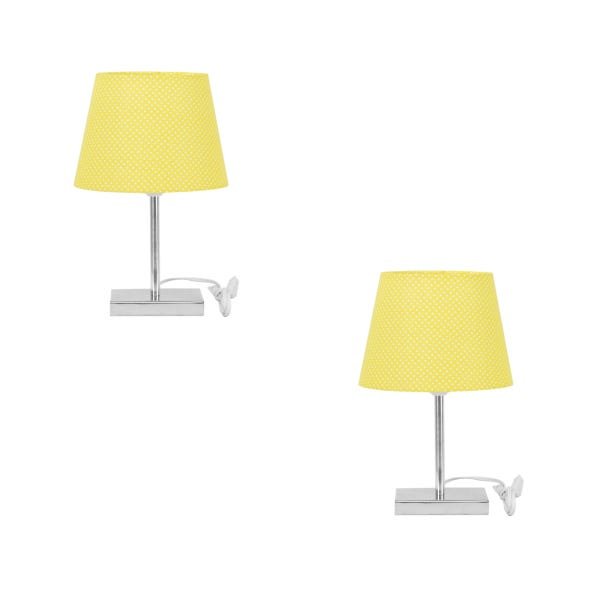 Kit de 2 Abajures Eros Touch Dome Amarelo Bolinha com Base Quadra ...