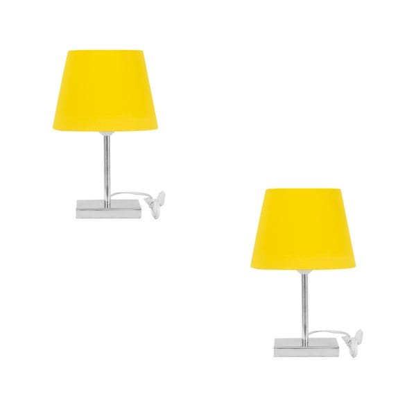 Kit de 2 Abajures Eros Touch Dome Amarelo com Base Quadrada Magni ...