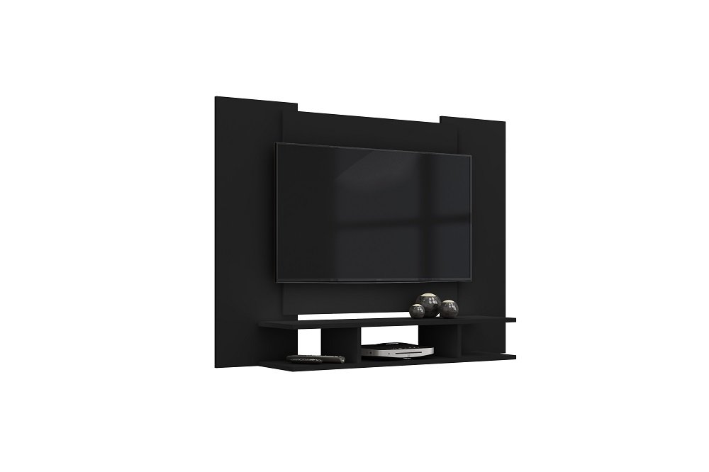 Painel TV 50 Polegadas Prateleira Flutuante 3 Nichos EJ:Preto ...