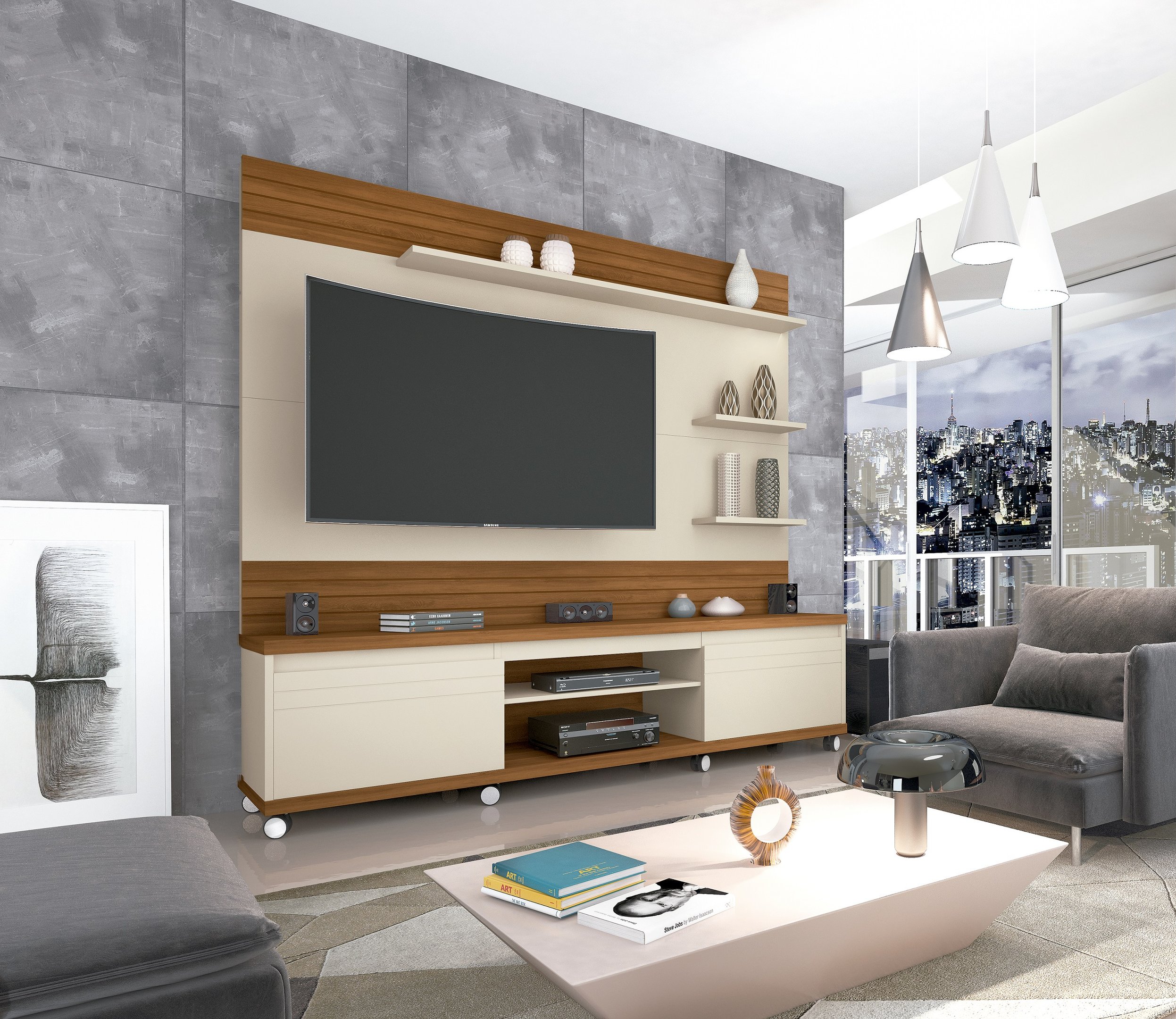 Estante Home para Tv 70 Polegadas Cedro Off White/freijó - Giga ...