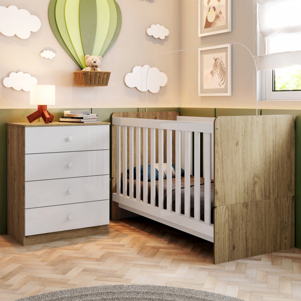 Quarto de Bebê Completo Keisy 4 Gavetas Rústico/Branco - Bci Móveis ...