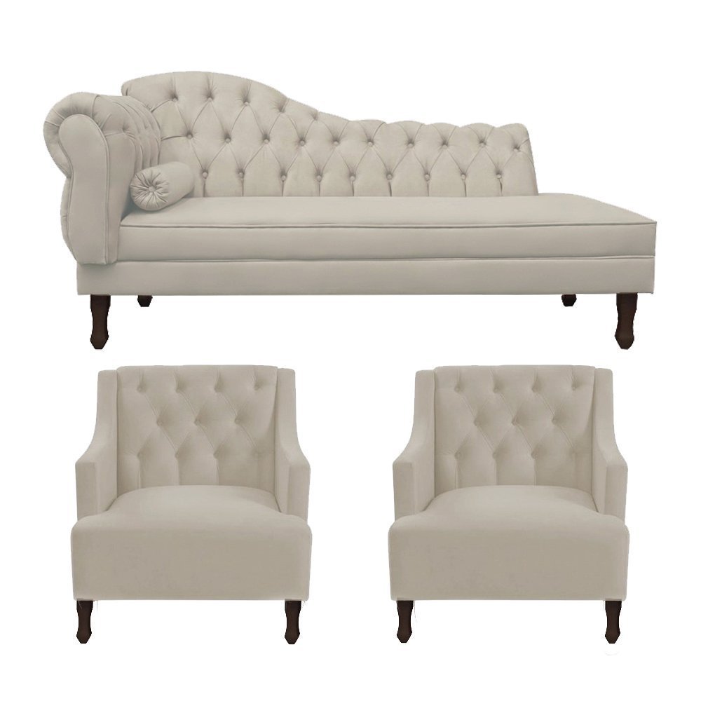 RECAMIER DIVÃ NAMORADEIRA LARISSA 140CM LADO ESQUERDO + 2 POLTRONAS ...