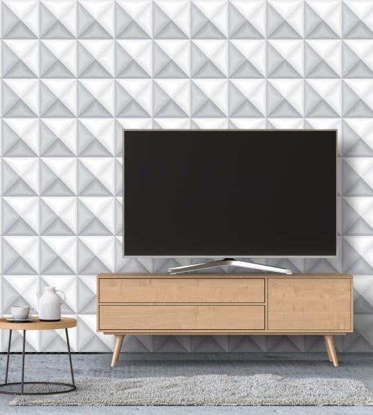 Papel De Parede Efeito 3D Para Sala Quarto Branco Com Sombra Cinza ...