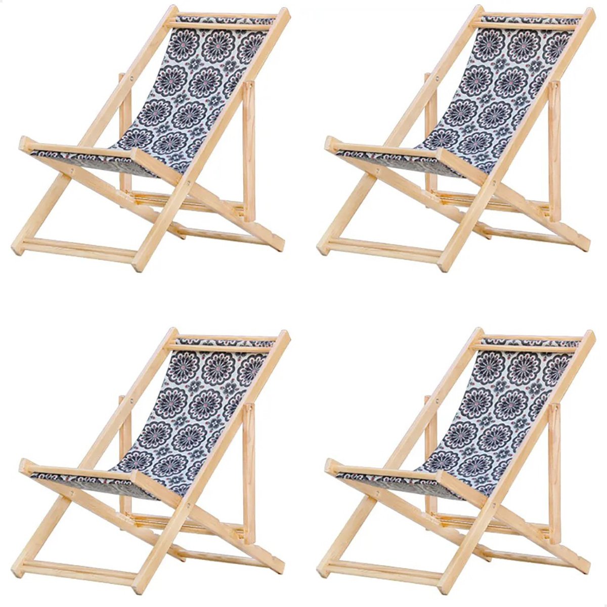 Kit 4 Espreguiçadeiras Preguiçosa Dobrável sem Braço Natural em Madeira ...